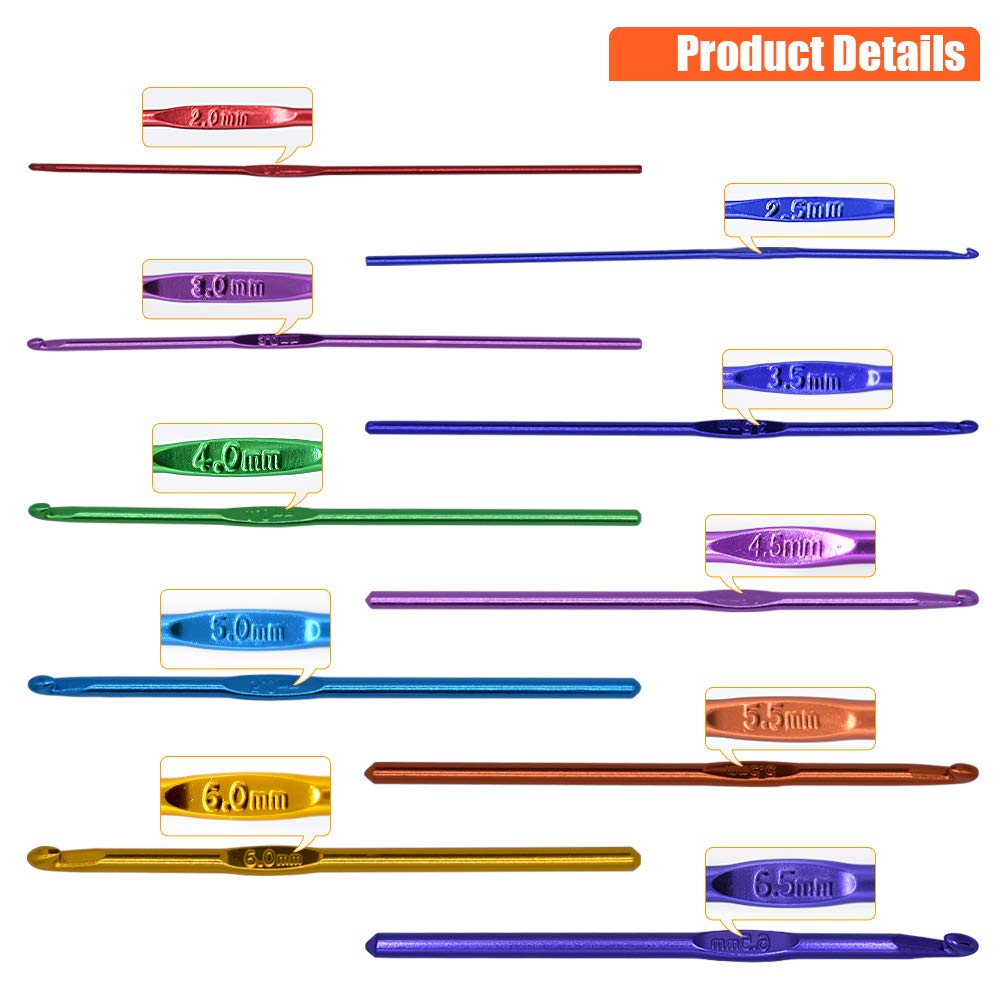 100Pcs Aluminum Crochet Hooks Set Knitting Tool Accessories Set Measure Tape, Row Counter, Thread Cutting Ring Scissors Craft Tools Yarn Knitting Needles Sewing Tools Kit for Crochet Beginner