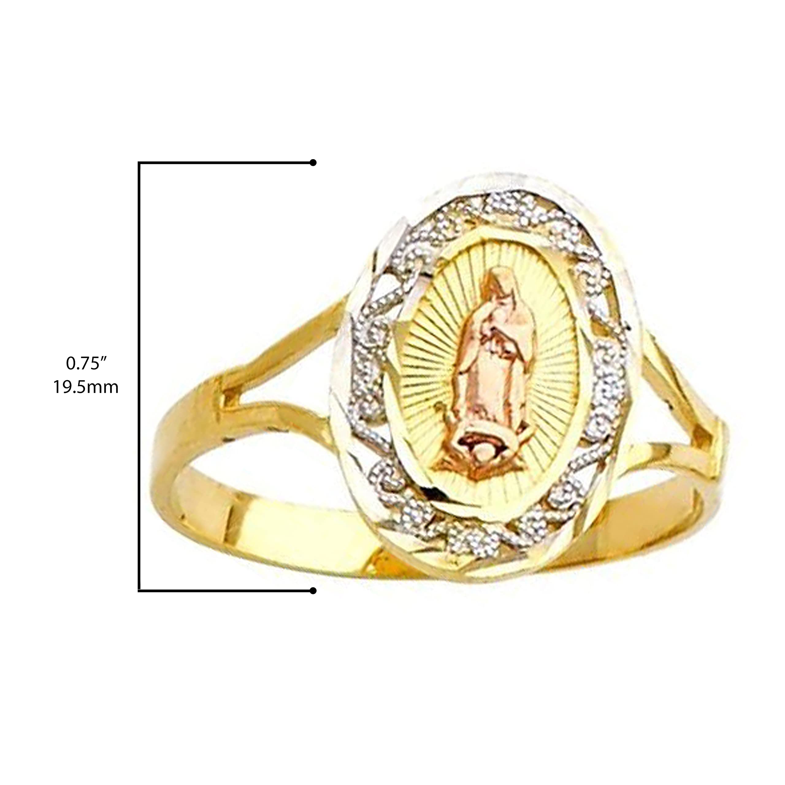 10K Yellow, White, and Rose Gold Tri-Color Our Lady of Guadalupe Immaculate Conception Catholic Oval Statement Ring - Size 13