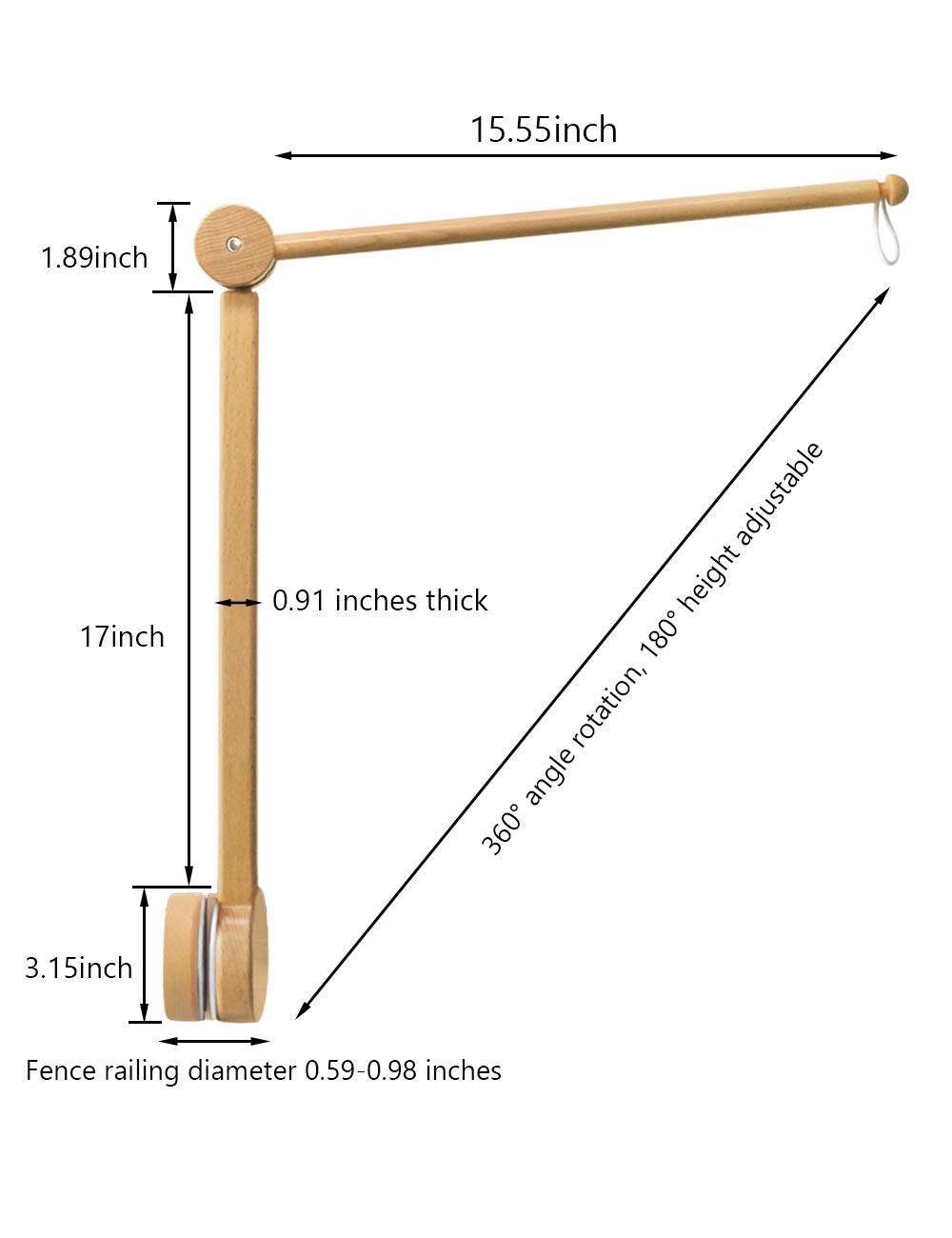 AONTUS Baby Crib Mobile Arm Infant Bed Decoration Hanger 100% Natural Beech Wood Holder Arm