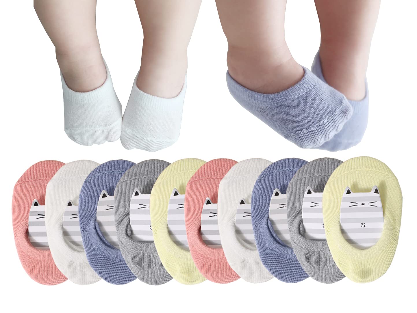 CHUNG Baby Grip Socks Boys Girls Toddler No Show Cotton Anti Slip Non Skid Invisable Summer Thin Low Cut,10 Pack, Solid Color,M
