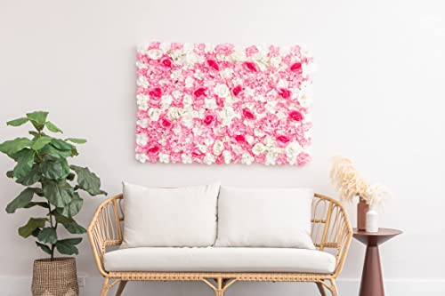 Flowers Wall Panel 4 PCs (11 SQFT) 24"x16" Carnations 3D Flower Wall Decor Silk Flowers for Nails Room, Home Office, Wedding Backdrop, Bridal Shower, Baby Girls Room, Nursery, Pink Room Décor