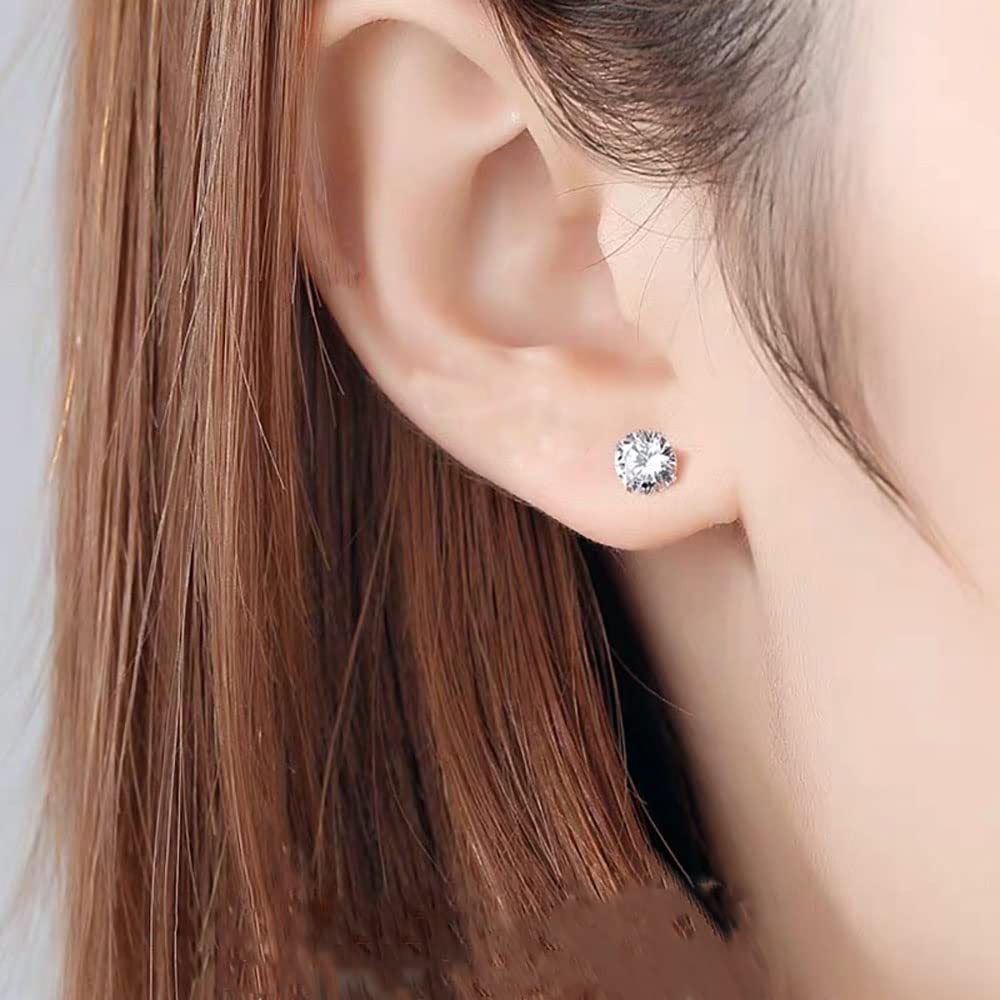 12 Pairs Stud Earrings Set,Hypoallergenic Cubic Zirconia Earrings,316L Stainless Steel CZ Stud Earrings for Women 8mm