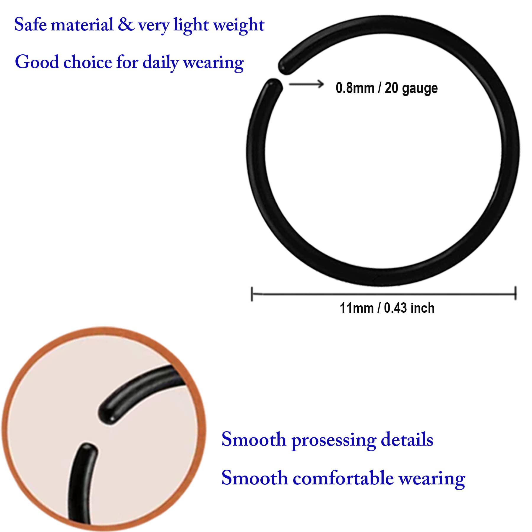 100Pcs Anti-Allergy Plastic Hoop &10Pcs Studs Earring Piercing Posts Ears Hole Retainers Hoop Clear Nose Rings Hoop Retainer for Men Women Sports Work (2-in-1 Color)