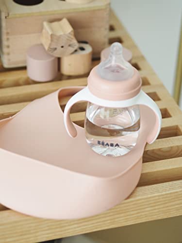 BEABA Silicone Baby Bib, Made with Soft Supple Silicone, Bibs with Food Catcher, Essentials for Baby Feeding, 2 Pack, Rose/Cloud
