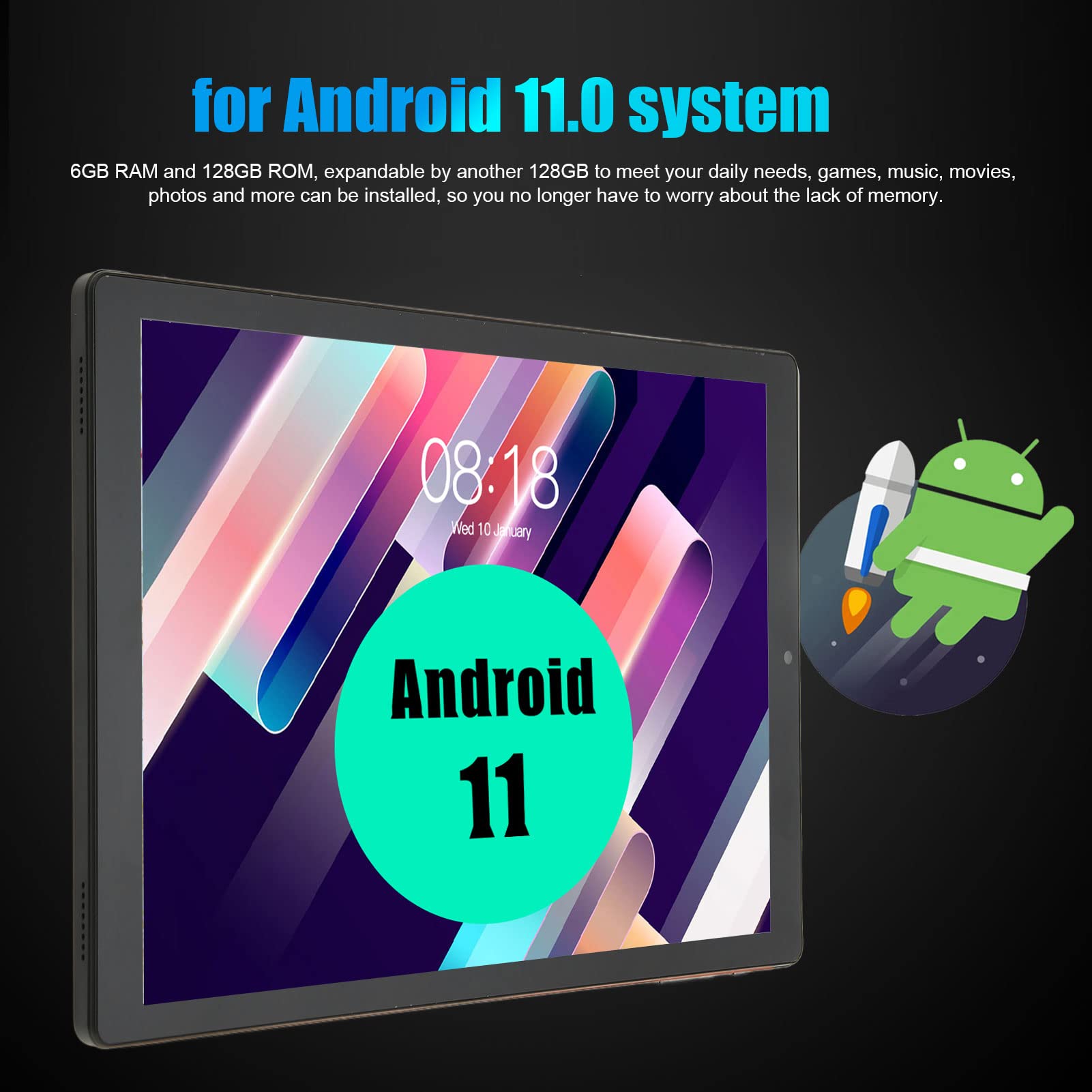 10.1in Tablet, PC Tablet for 11.0 6GB 128GB 2.4G 5G WiFi, 1920x1080 IPS Front 5MP Rear 13MP Calling Tablet 100β240V Orange