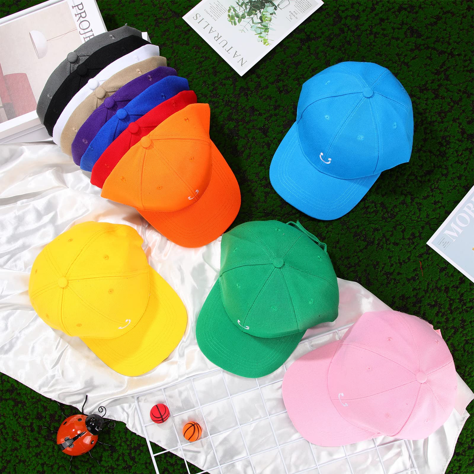 12 Pack Smile Face Baseball Cap Bulk Vintage Washed Distressed Baseball Cap Cotton Baseball Cap Adjustable Low Profile Hat for Women Men