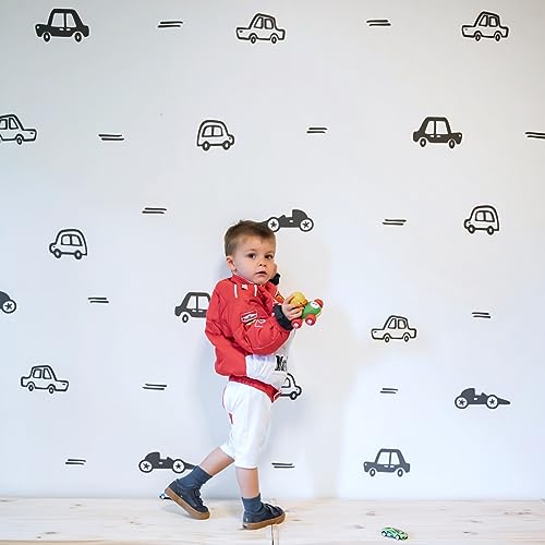 The Boho Design Cars Wall Decals Peel and Stick for Kids, Baby Bedroom Nursery and Living Room. 34 Adhesive Vinyl Wall Stickers Decor. 19 Cars. Original Artist Design (Black)