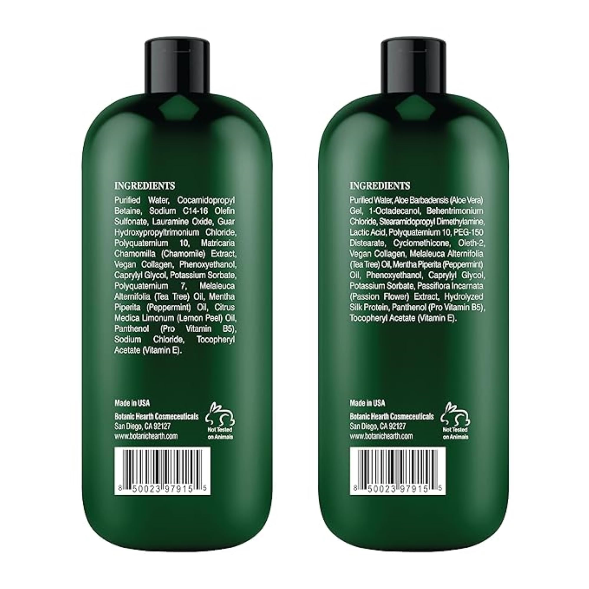 Botanic Hearth Vegan Collagen Infused Tea Tree Shampoo and Conditioner Set, 16 fl oz each - Sulfate Free, Paraben Free - For Itchy and Dry Scalp - Men and Women