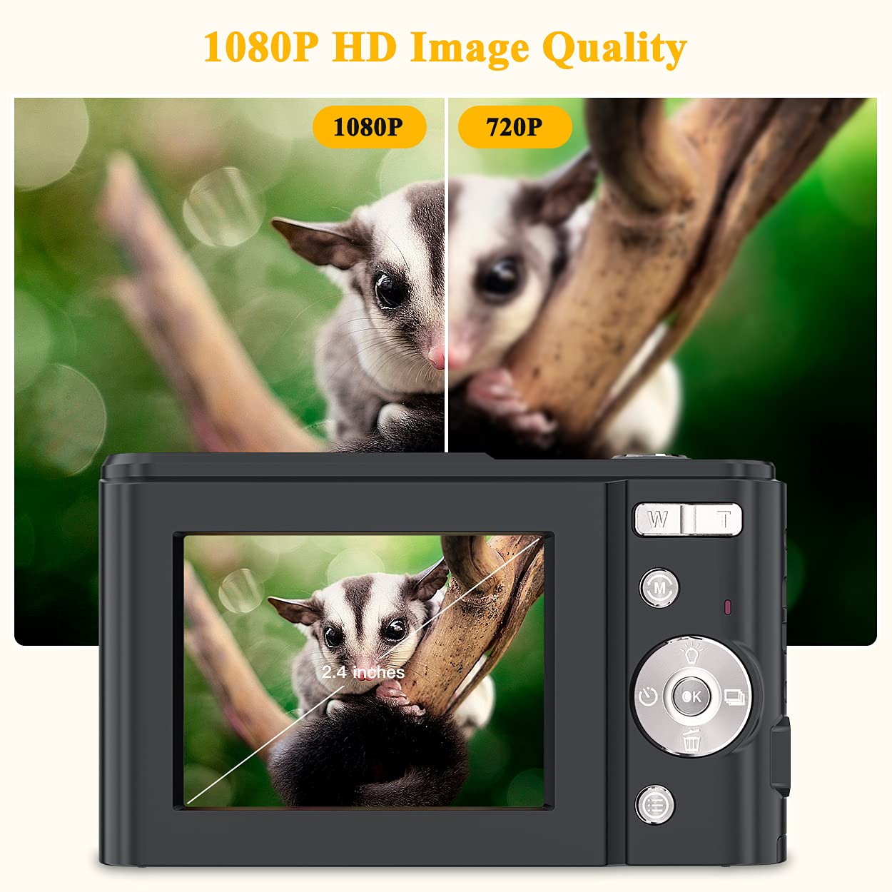 Digital Camera - Compact Vlogging Camera 1080P with 36.0 Mega Pixels 16X Digital Zoom, 2 Batteries, AUFOYA Portable Mini Camera for Photography, Kids, Students, Teens, Adult (Black)