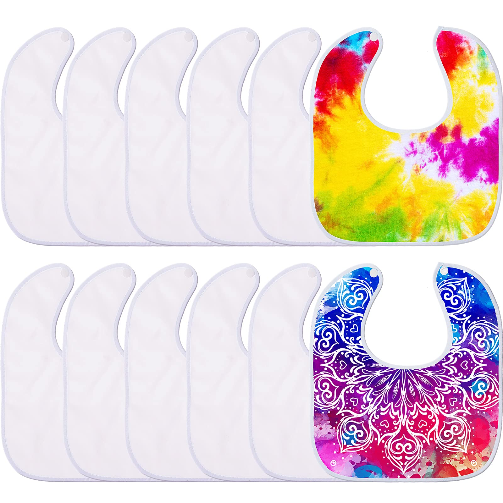 HooLing 12 Pieces Sublimation Blank Baby Bib White Blank Baby Bib Reusable Heat Transfer Printing DIY Baby Newborn Crafts Gifts, 30 x 27 cm