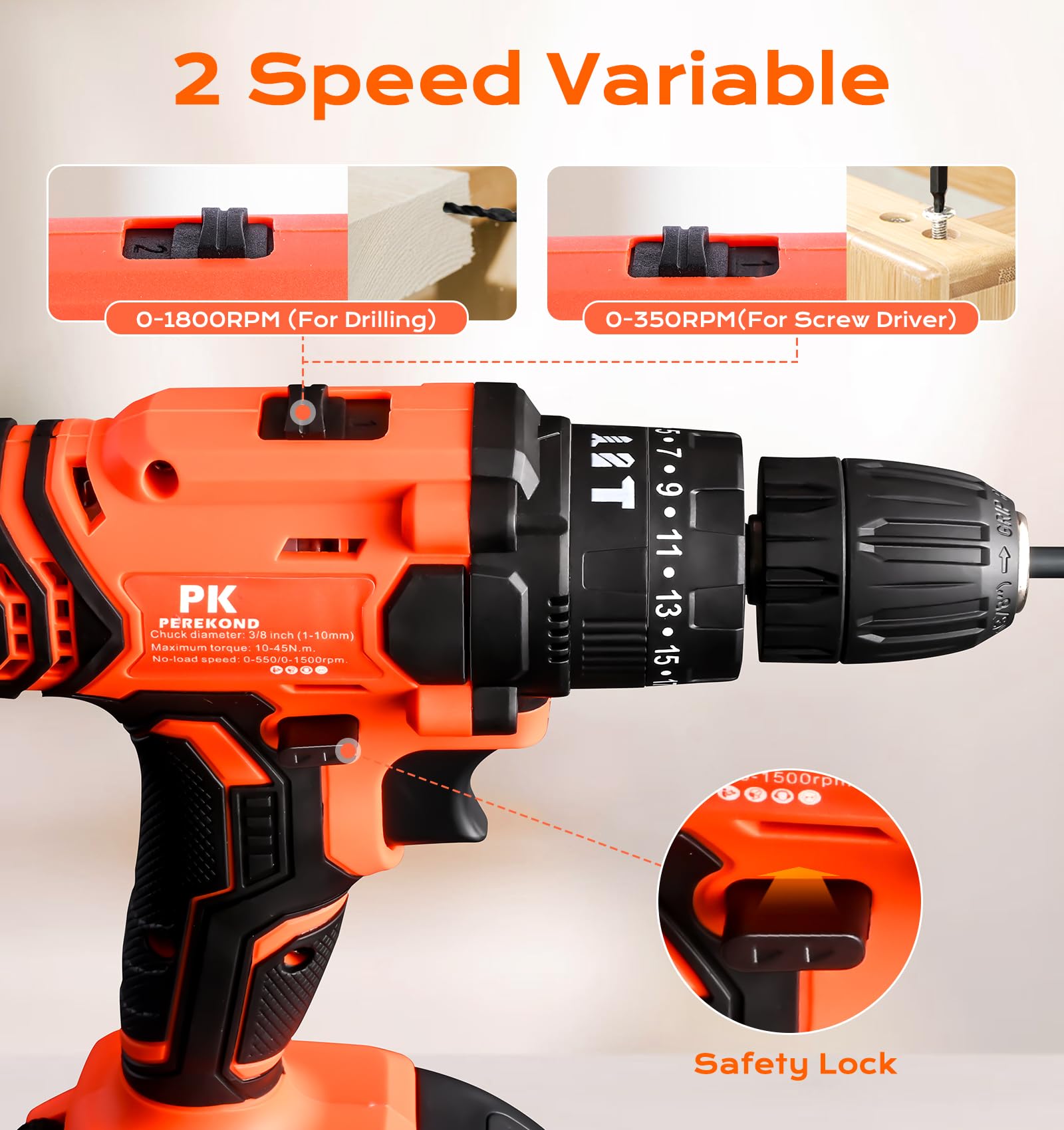 108 Pcs Cordless Drill Set, 531in-lbs MAX 21V Electric Power Drill Driver Kits, 3/8''Keyless Chuck 2 Variable Speed Drill with Faster Charger Hammer LED Light Tool Box Set for Home Repair Tool Kit