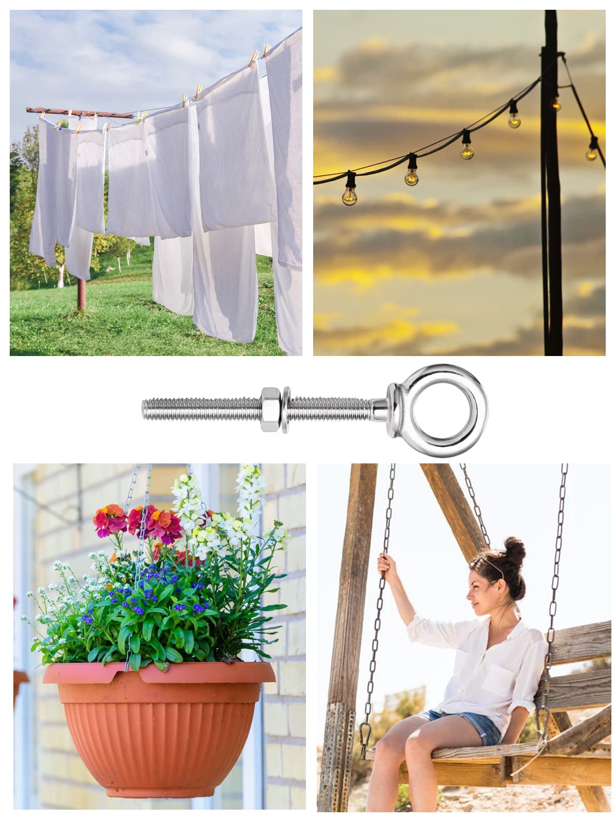 Abimars Lifting Shoulder Eye Bolt M6 with Nuts and Spring Snap Hook, 4 Pcs 316 Stainless Steel Eyebolts for Hanging Items