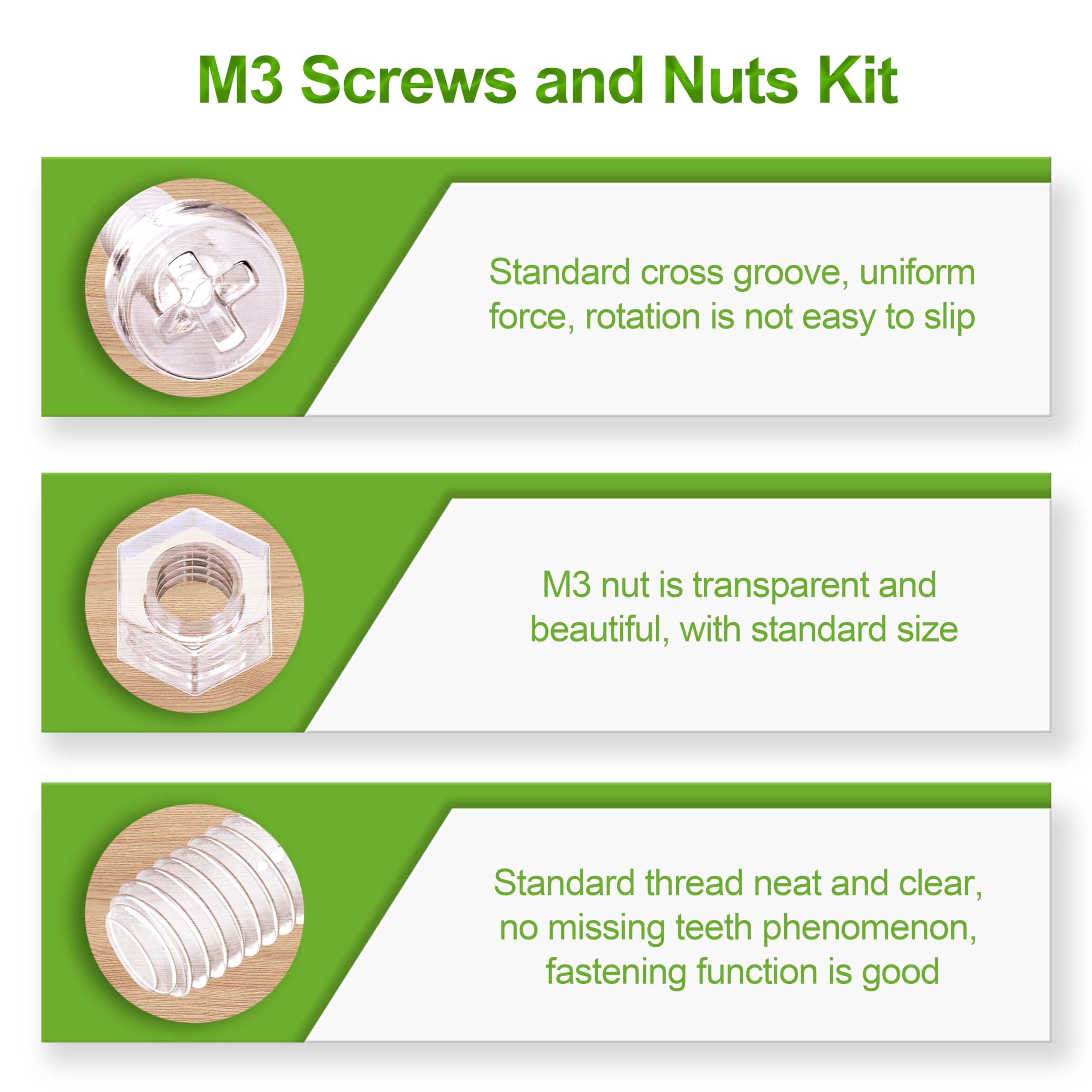 Pzsmocn 180 Pieces M3*4/6/8mm PC Transparent Plastic Cross-recessed Round Head Screws and Hexagonal Nuts Kit, Corrosion-Resistant, for DIY, Model and Electronic Product Fixation.
