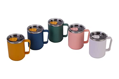 16oz mug cup, with lid and handle to prevent spills or splashes, stainless steel liner, insulated double vacuum design, suitable for storing hot and cold coffee and drinks,navy blue.