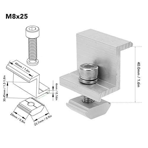 10PCS Solar End Clamp Solar Panel Mounting Z Brackets Aluminum Alloy Pressing Block PV Panel Rail End Grounding Clamps for RVs Trailers Boats Yachts Wall (40mm)