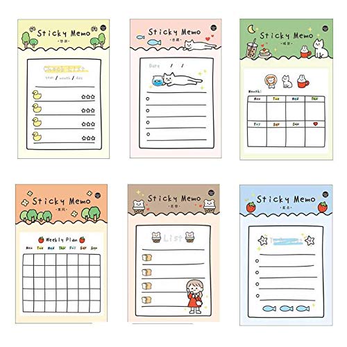 DzdzCrafts Cat Weekly Daily Monthly Planner Check List 6-Packs 180 Sheets 3.4" x 5.2" Sticky Notes Notepads Self-Stick Memo Pads