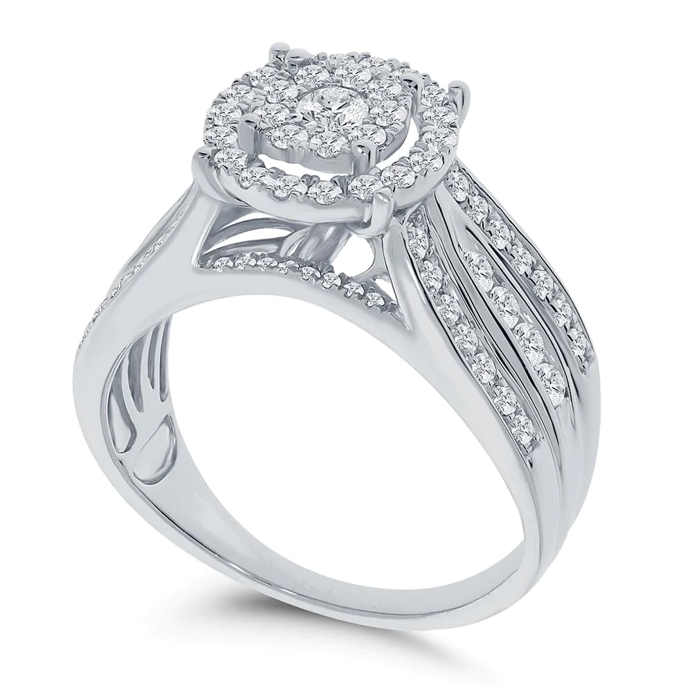 10K White Gold 1 Carat Real Diamond Engagement Ring Wedding Bridal Ring Fine Diamond Jewelry (1 Ct, H-I Color, I1-SI2 Clarity), Size 7
