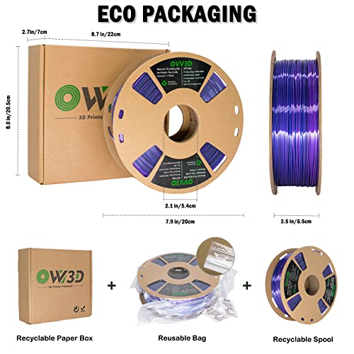 2 Pack PLA Filament 1.75mm, 3D Printer Filament Silk Black Purple with Silk Black Green Color Changing, Silk PLA Filament, 2kg