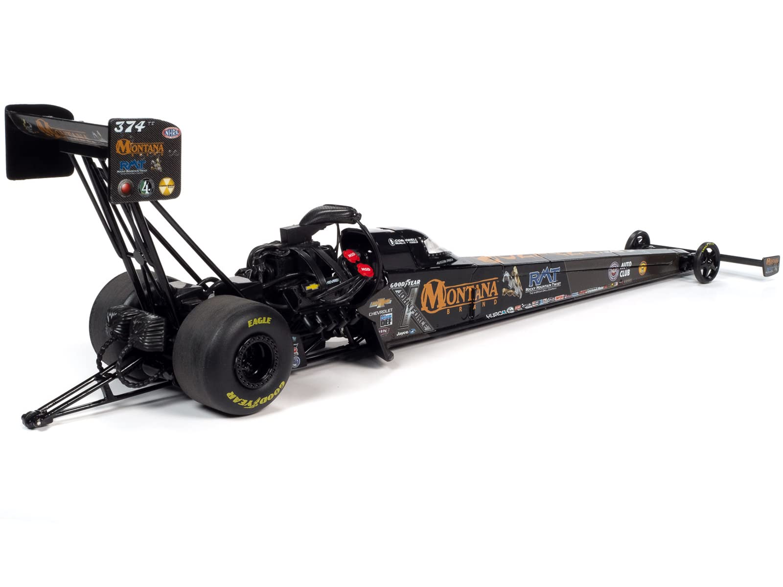 2022 NHRA Funny Car TFD (Top Fuel Dragster) Austin Prock Montana Brand John Force Racing 1/24 Diecast Model Car by Auto World AWN010