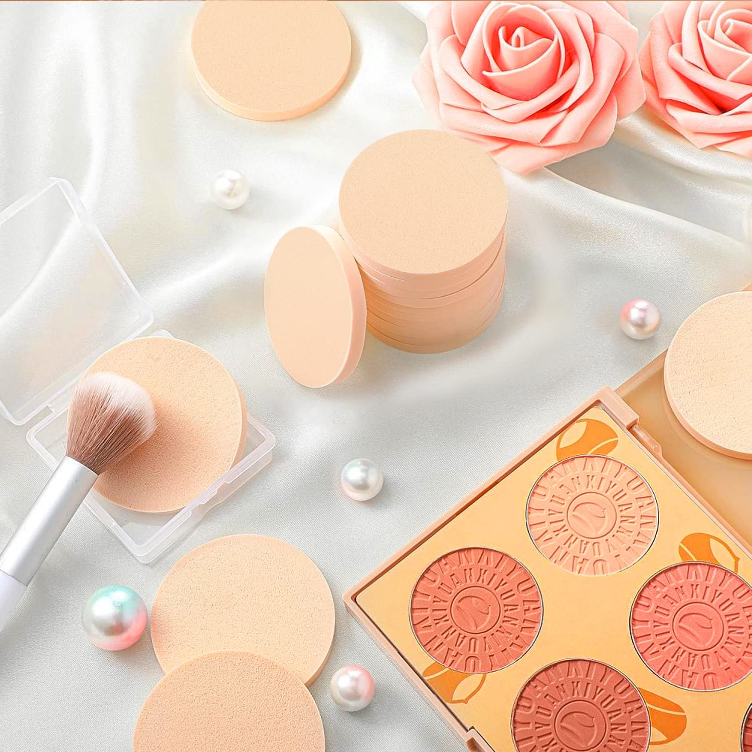 12-Pack Round Makeup Sponges for Foundation - Face Cosmetic Sponges Puff Soft Round Makeup for Liquid Foundation Cream Powder Concealer - Wet Dry Use
