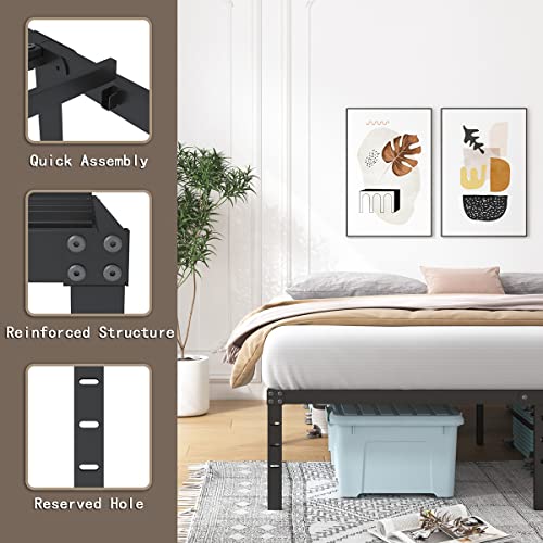 ALDRICH 18 Inch Metal Full Size Bed Frame - Black Basic Anti Squeak Steel Slats Platform, Easy Assembly Heavy Duty Noise Free Bedframes, No Box Spring Needed