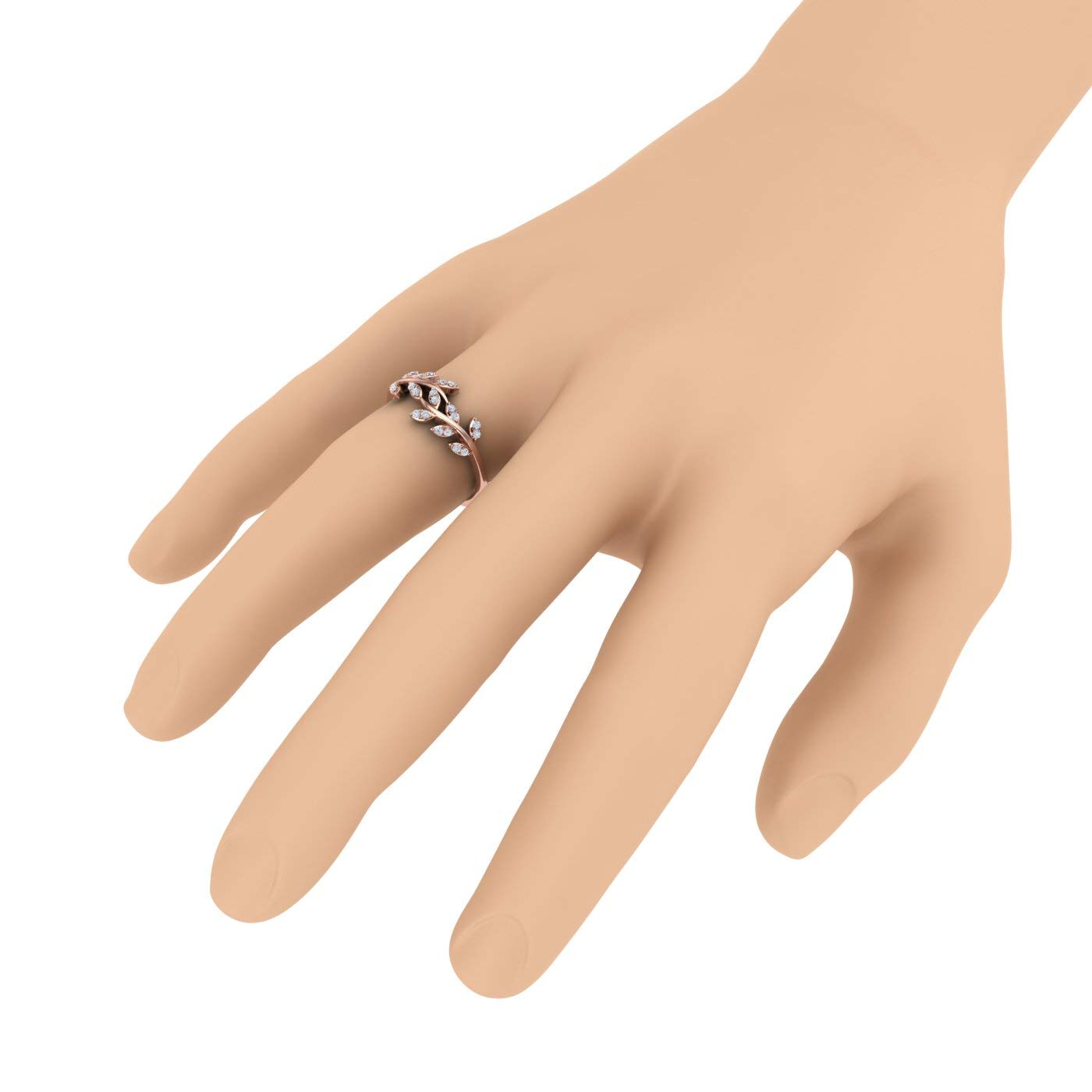 10K Rose Gold Diamond Nature Wedding Band (0.15 Carat) (Ring Size 7.25)