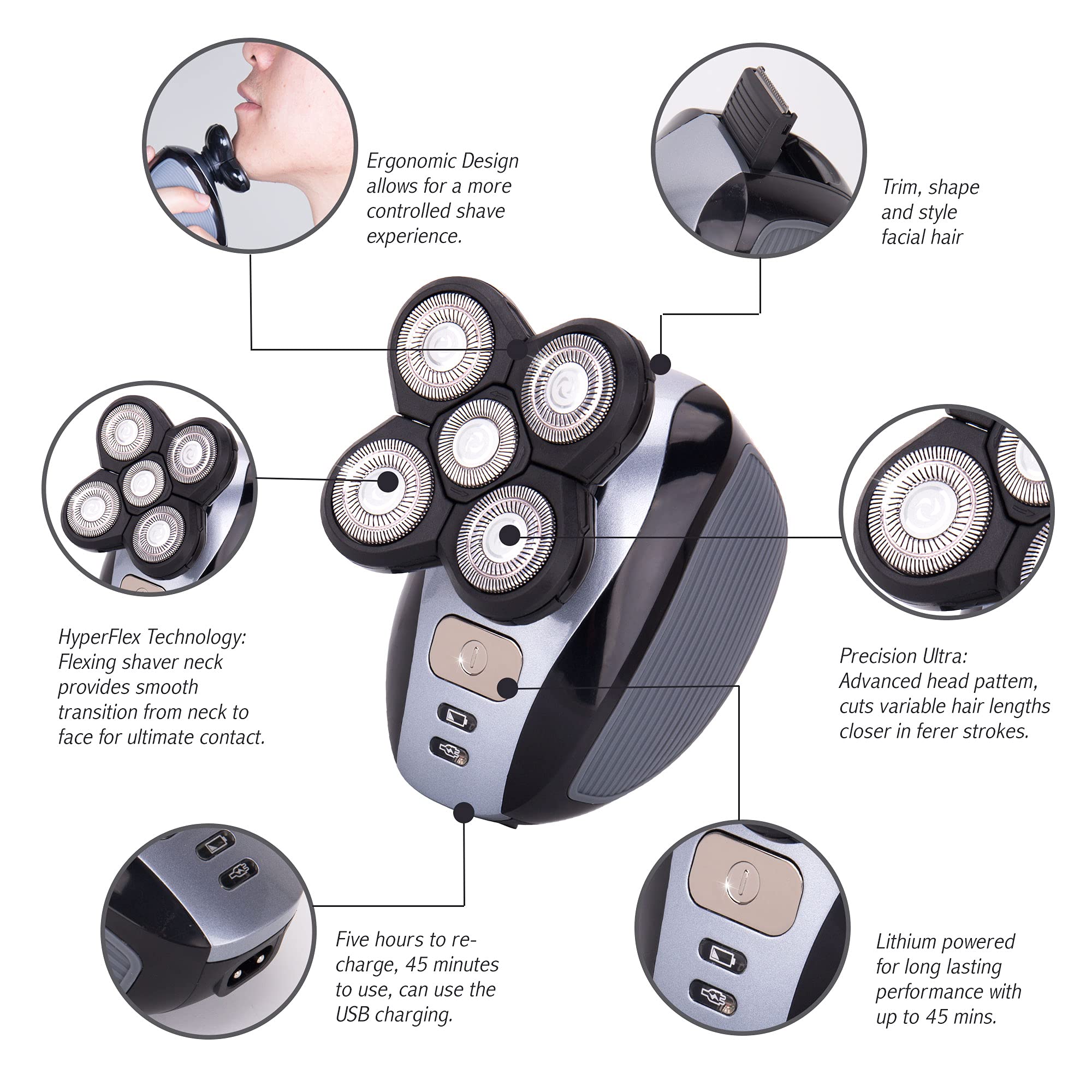 Head Shavers for Bald Men, Professional Head Shaver 5 in 1 Grooming Kit for a Perfect Bald Look, 4D Floating 5 Head Waterproof Cordless and Rechargeable