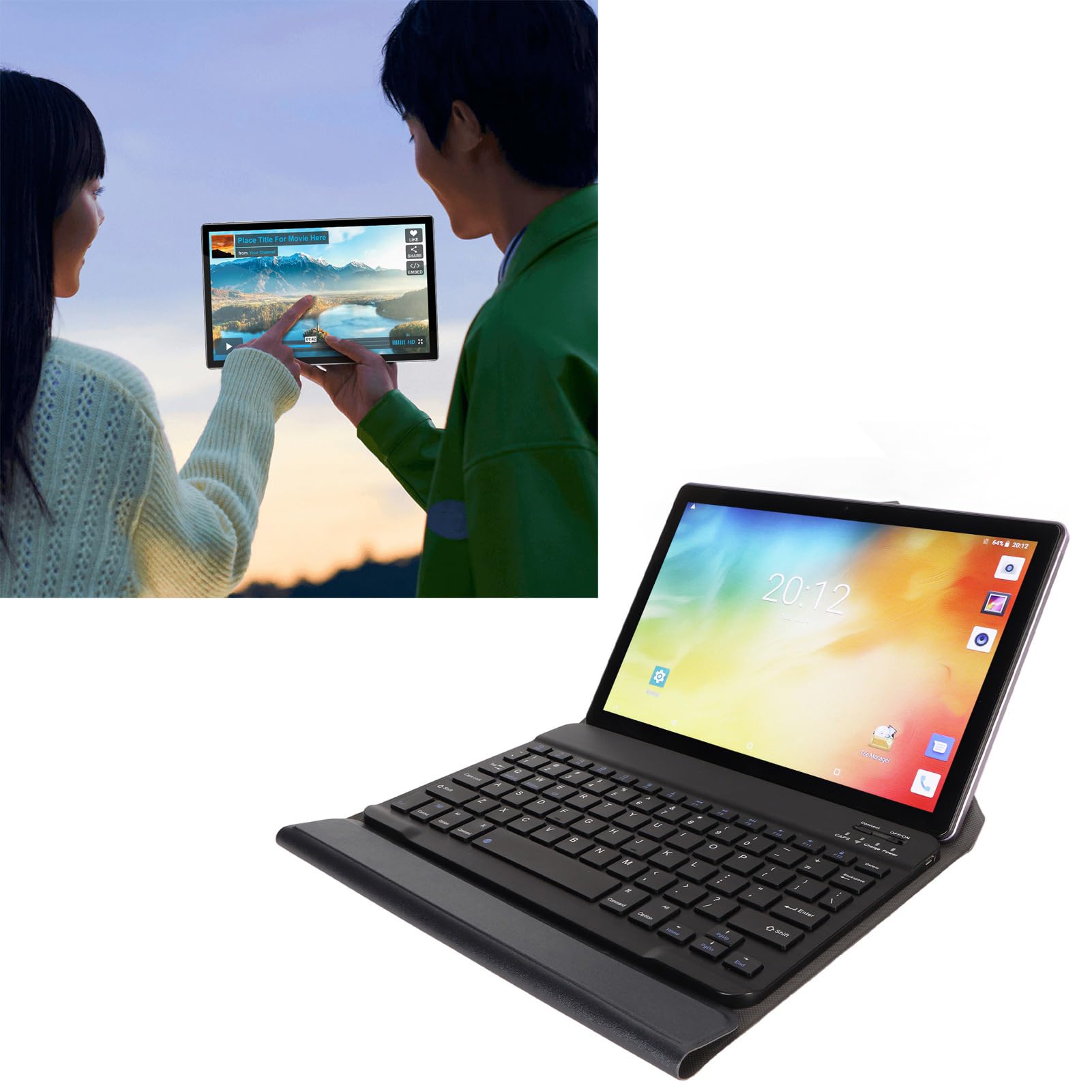 10.1in 2 in 1 Tablet with Keyboard, 12.0, 5G WiFi, 12GB RAM, 256GB ROM, Dual Camera, HD Gaming Tablet, BT, GPS, FM, Gravity Sensor, 100-240V (US Plug)