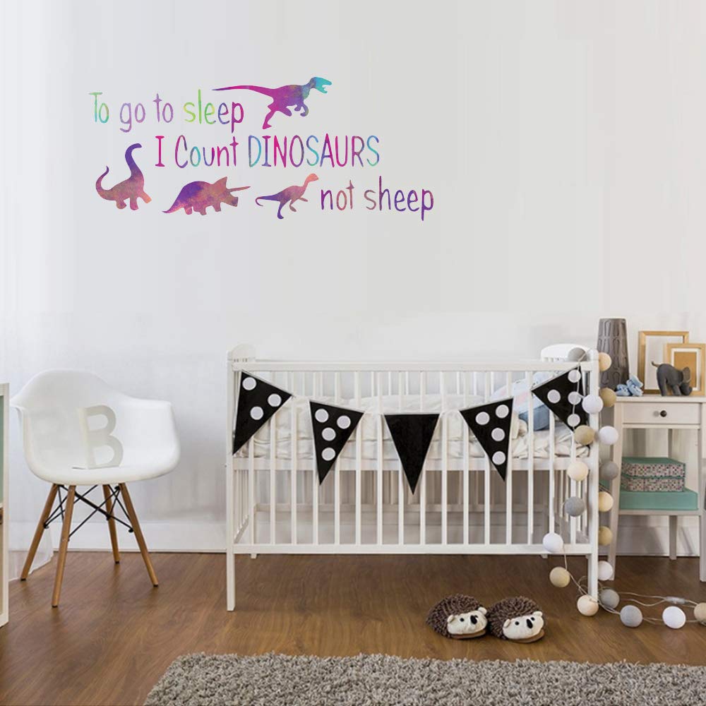 Dinosaur Wall Quote Decals to Go to Sleep I Count Dinosaurs Not Sheep Wall Decor Sticker Watercolor Dino Bedroom Wall Saying ( Real Peel and Stick)