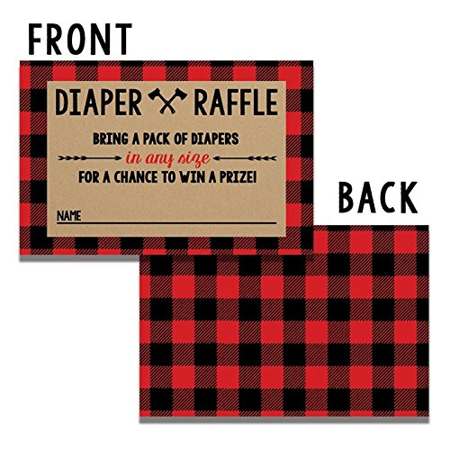 50 Diaper Raffle Boy Baby Shower Buffalo Plaid, Bear, Lumberjack Theme