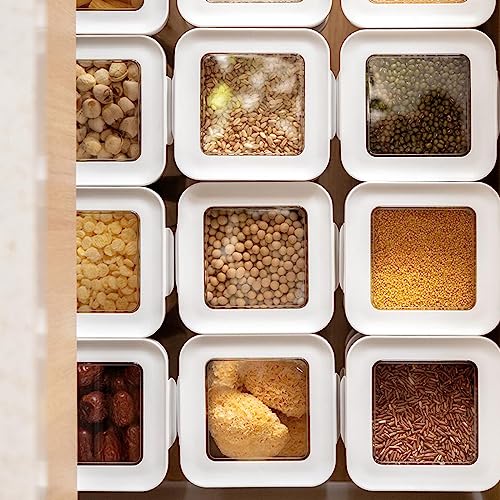 16PCS Square Pantry Food Storage Containers with Lid Airtight, Small Cereal Containers for Kitchen, BPA-Free Thick Plastic Canisters for Candy, Fruit, Snacks, Grains, Cookies Container (460ml/15oz)