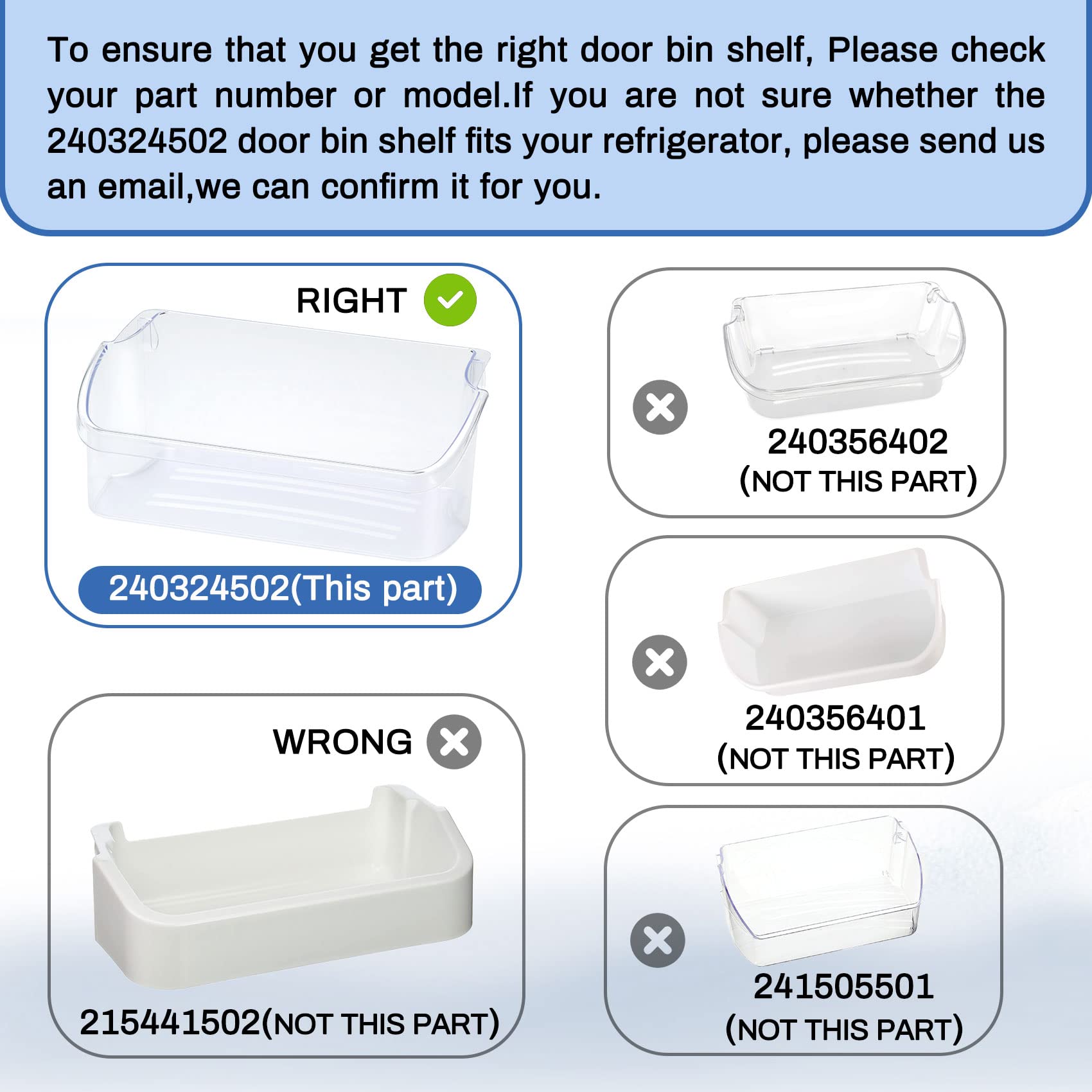240324502 Refrigerator Door Bin Shelf Replacement, Compatible with frigidaire kenmore electrolux , PS429767, AP2549806 , LFSS2312TF0 , LFSS2312TE0, LFSS2312TP0, DFHS2313MFKA ,Figure 5,6 is Fit Models