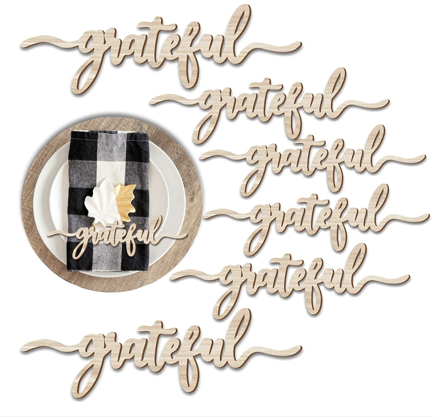 CM Originals Thanksgiving Table Decorations Plate Decor Table Place Cards Blessed, Thankful, Grateful Wood Signs Fall Dining Table Plate Ornament Farmhouse Home Table Setting Decor 6 Pack (Thankful 6, Grateful 6, Blessed 6 (18 Pack))