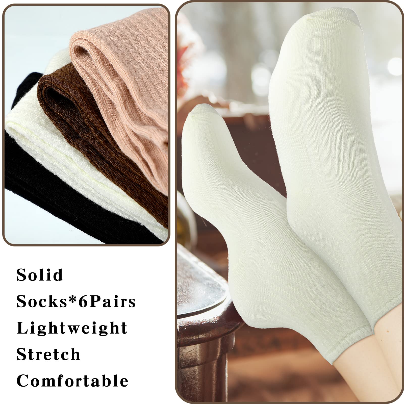 12 Pair Crew Socks for Women Girl Comfortable Casual Soft Cotton Socks Solid Color Bear Cute Socks Stretch Long Above Ankle Women's Calf Socks