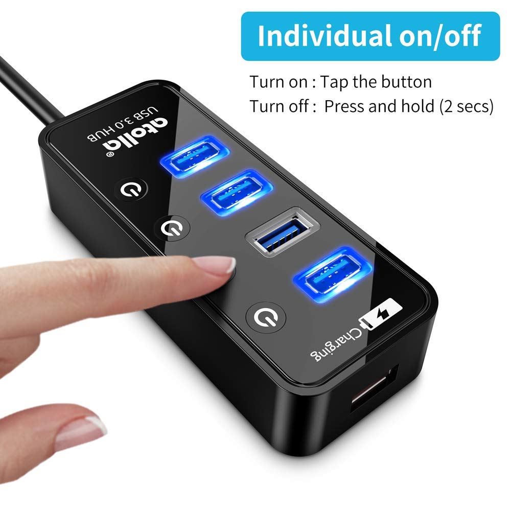 atolla 4-Port USB 3.0 Hub, USB Splitter with Individual On/Off Switches & LED