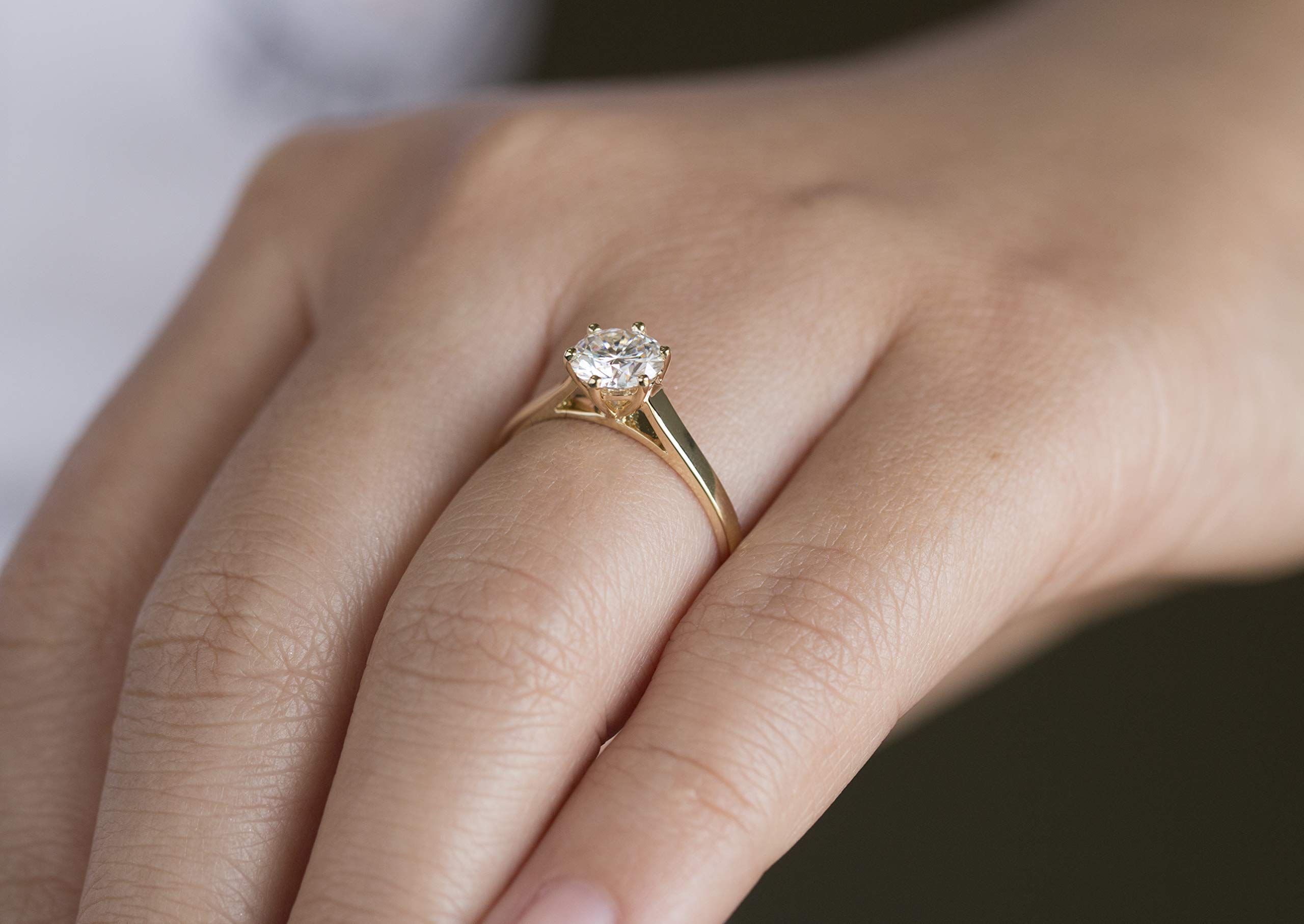 10k Solid Gold 6 Prong Round Moissanite Solitaire Engagement Ring for Women 1ct DEW G-H Color VVS1 Quality (Yellow Gold, 6.5)
