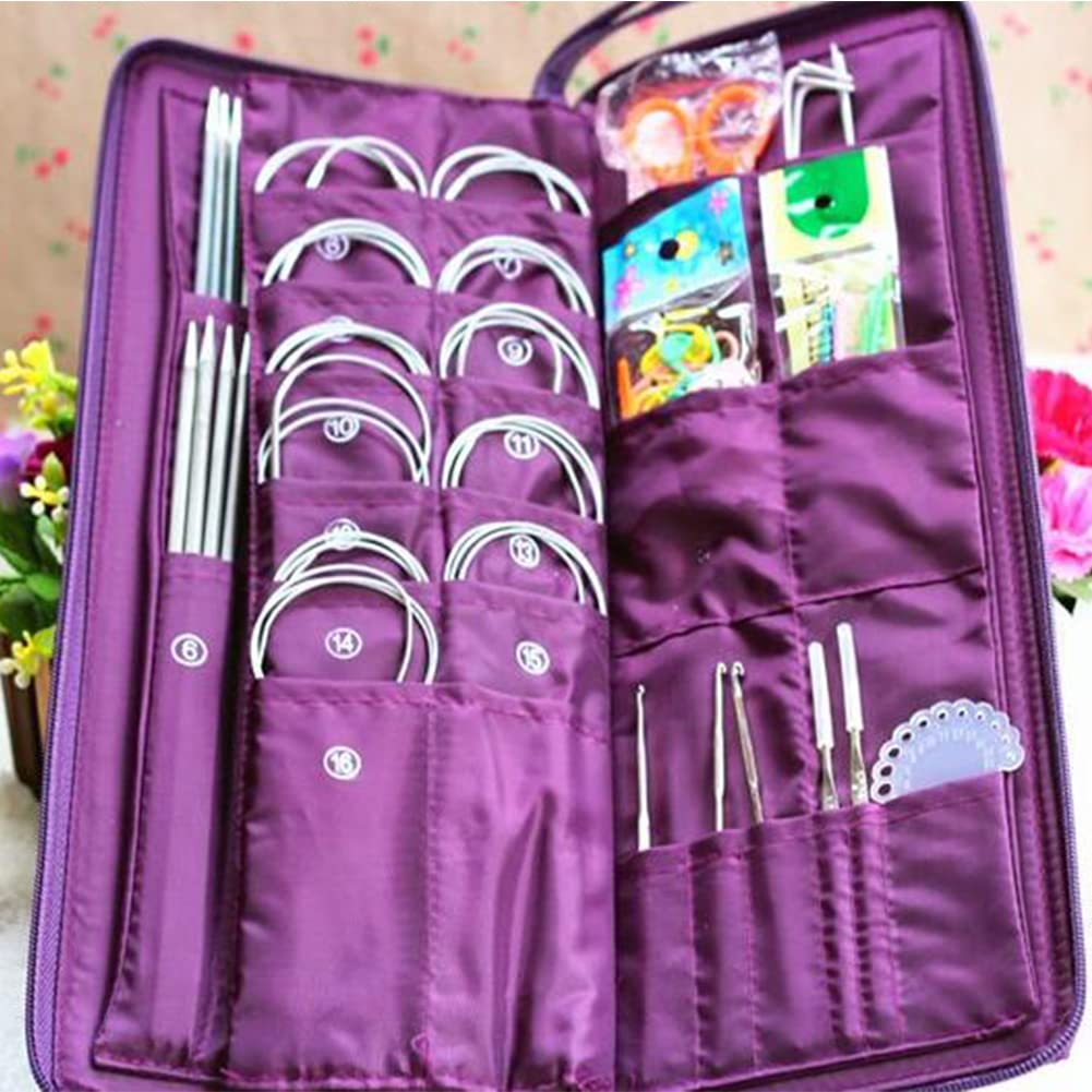 104pcs Knitting Kit Stainless Steel Straight Circular Knitting Needles Crochet Hook Needlework Weave Set Hand Tool with Pu Bag