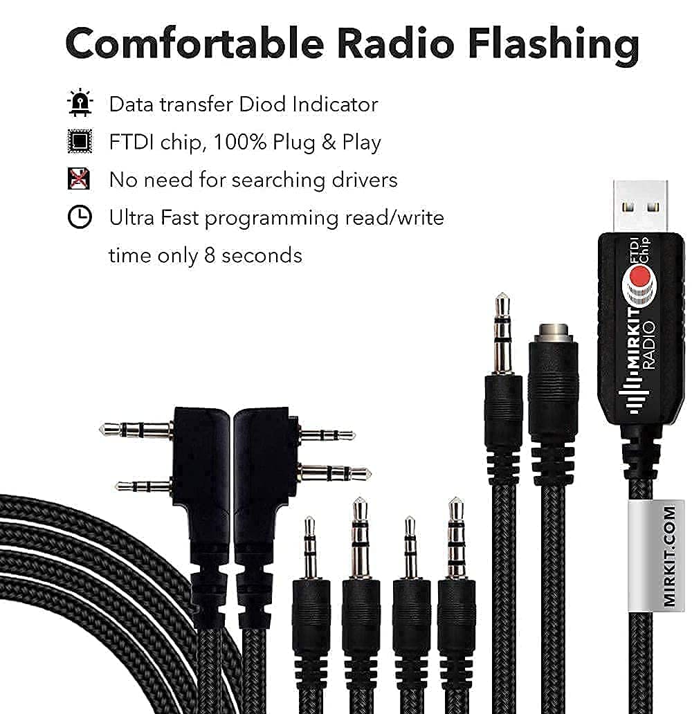 Mirkit Bundle with 2Pcs Radio Baofeng UV-82 MK5 8 Watt Max Power - 2Pcs of Dual Band Antenna Upgraded MP-701 SMA Female VHF/uhf 8.5inch - 6 in 1 FTDI USB Programming Cable