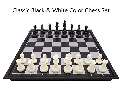 12.5" Magnetic Chess Set with Folding Chess Board Outdoor Travel Portable Chess Set for Adults and Kids, Black & White Color