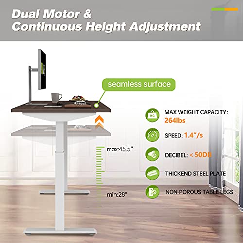 ALFA FURNISHING Quick Install Standing Desk, 48 X 30 Inches Dual Motor Electric Stand Up Desk, Adjustable Height Sit Stand Desk with Whole-Piece Desktop, 4 Pre-Set Memory(Walnut Top+White Frame)