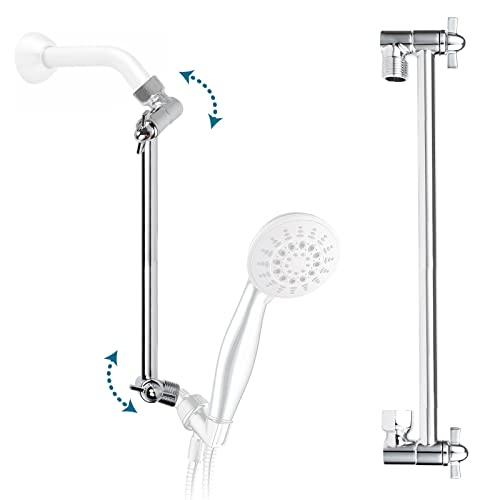 12 Inch Solid Brass Adjustable Shower Head Extension Arm Flexible Height & Angle Shower Arm Extender with Lock Joints, Universal Connection Extra Long Shower Extension Arm, Chrome Finish