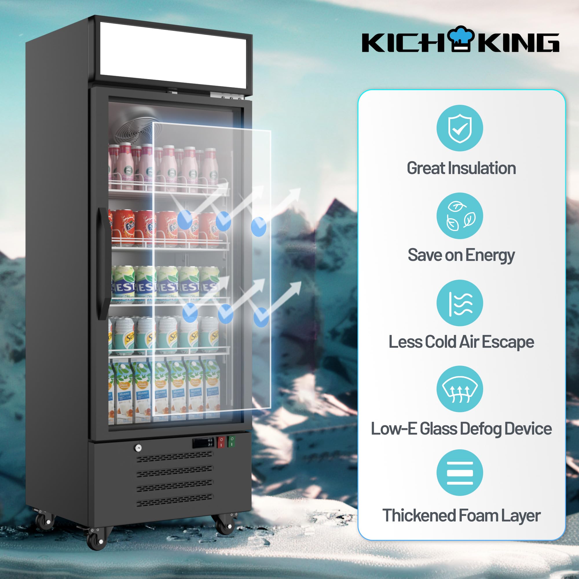 11.3 Cu. Ft Merchandiser Refrigerator 32-50°F Commercial Beverage Refrigerators Low-E Glass Door Display Cooler Aluminum Alloy Frame Upright Drink Fridge, LED Light Box Adjustable Organizer, Black