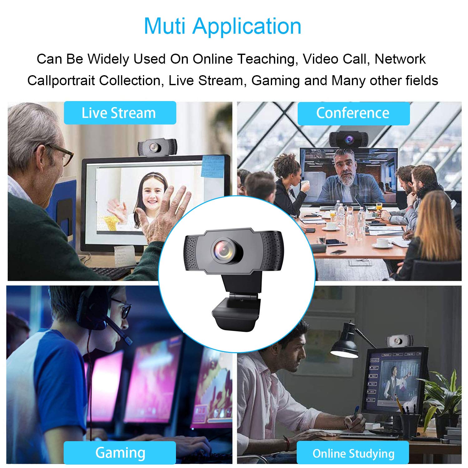 1080P Webcam with Microphone, USB 2.0 Desktop Laptop Computer HD Web Camera with Auto Light Correction, Plug and Play for Windows Mac OS, for Video Live Streaming, Conference, Gaming, Online Classes