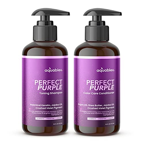 Aquableu Perfect Purple Shampoo & Conditioner Set â Color Correcting To Remove Brassy & Unwanted Yellow Tones â For Silver, Blond, Bleached, & Highlighted Hair â Moisturizing & Illuminating â 16oz