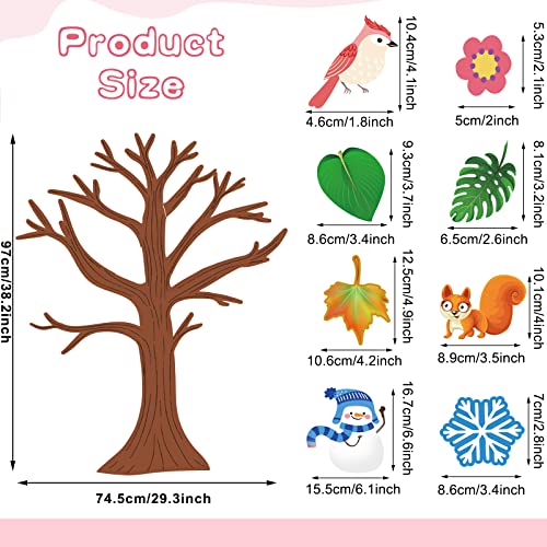 168 Pieces Classroom Tree Bulletin Board Set Seasonal Tree Winter Fall Spring Summer Tree Decor Family Tree Board Tree Classroom Tree with Seasonal Cutouts for Back to School Classroom Decor