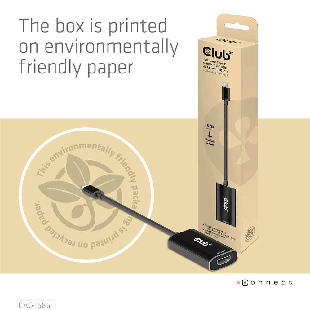 Club 3D USB Type-C to HDMI 4K 120Hz HDR10 with DSC 1.2 Active Adapter M/F CAC-1586