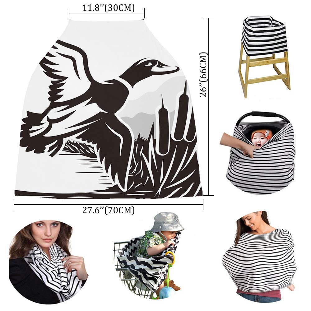 Car Seat Canopy Nursy Cover, Flying Duck Black and White Art Multi Use Breastfeeding Scarf for Infant Carseat Canopy, Stroller, Shopping Cart, Highchair