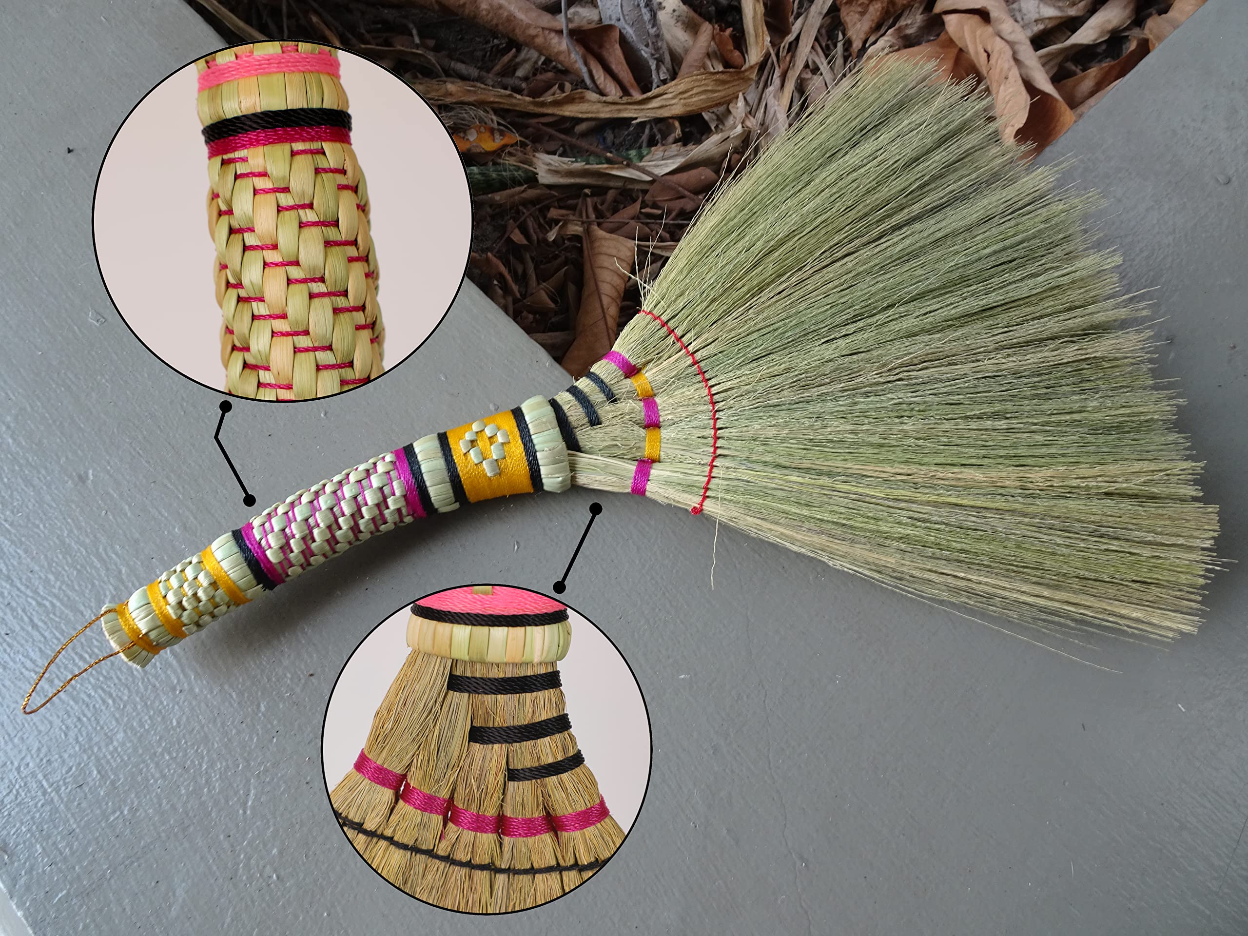 Asian Whisk Broom Natural Grass Duster 1piece 14 inch Tall Dustpan Brush Wooden Handmade Thai Bamboo Handle Sweeper for Dusting
