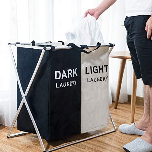 Laundry Hamper Basket Sorter Cart 2 Sections Laundry Bag with Aluminum Frame Waterproof Handles Heavy Duty Rolling Wheels for Dirty Clothes Toys Storage Baskets Bin for Bathroom Bedroom