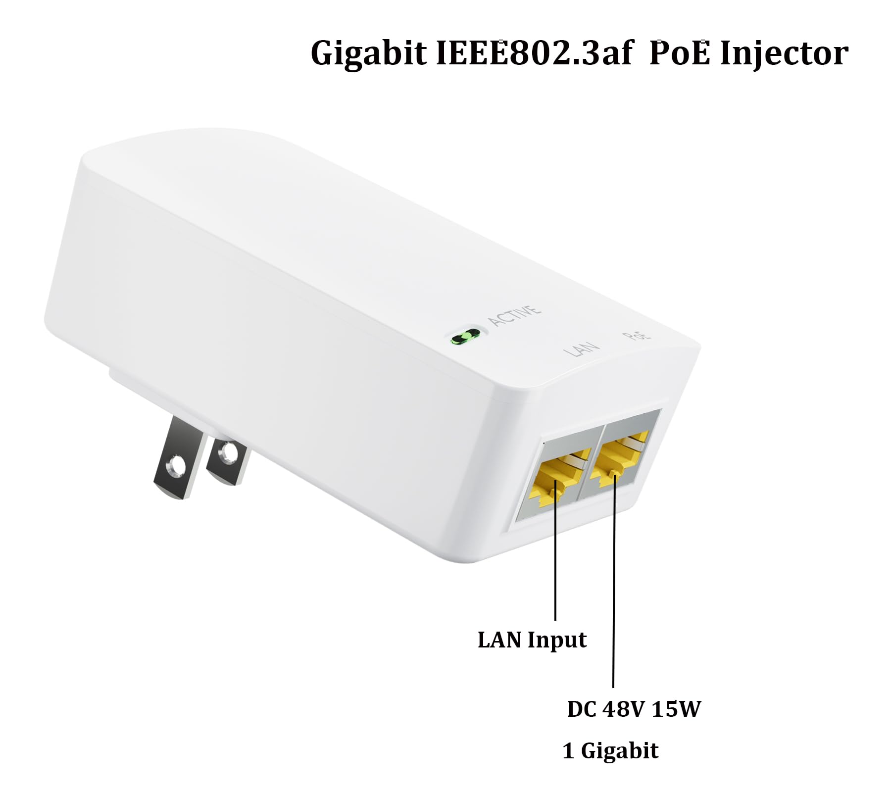 PROCET Gigabit PoE Injector Wall Outlet Mount, 48V 15W IEEE802.3af Active PoE Power Injector, 328FT Long Range Transmit for IP Camera, Wireless AP, IP Phones